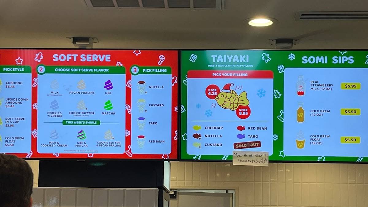 Menu at SOMISOMI desserts, Chandler