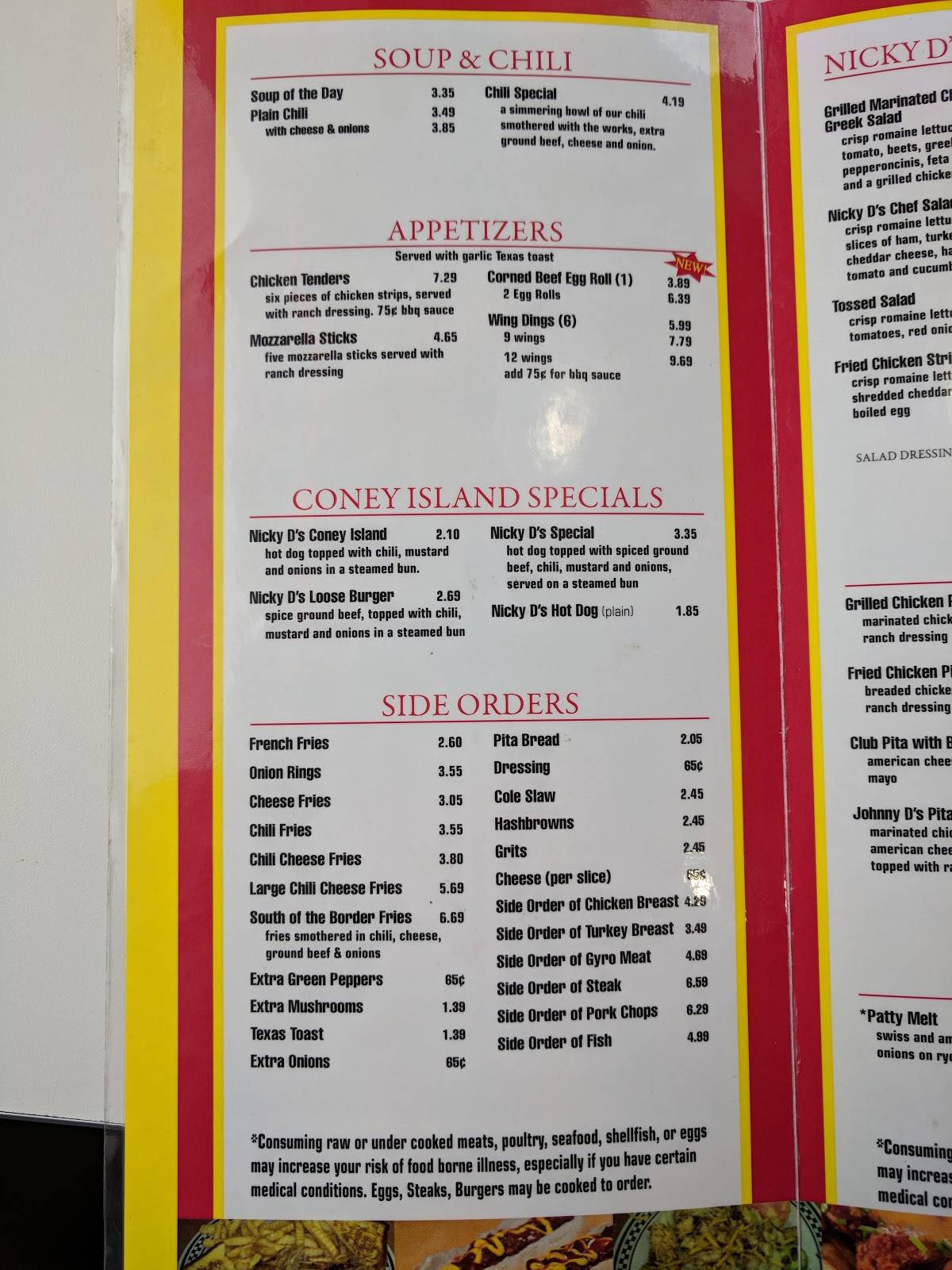 Menu at Nicky D's restaurant, Warren, 8 Mile Rd