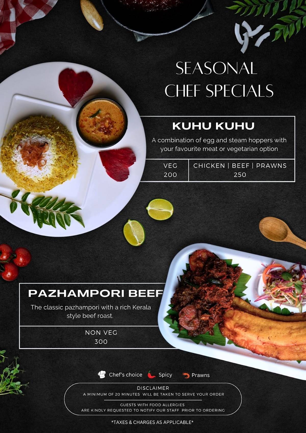 Menu at Dhe Puttu, Kochi
