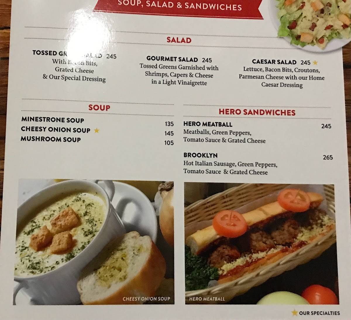 Menu at Di' Mark's Pizza restaurant, Manila