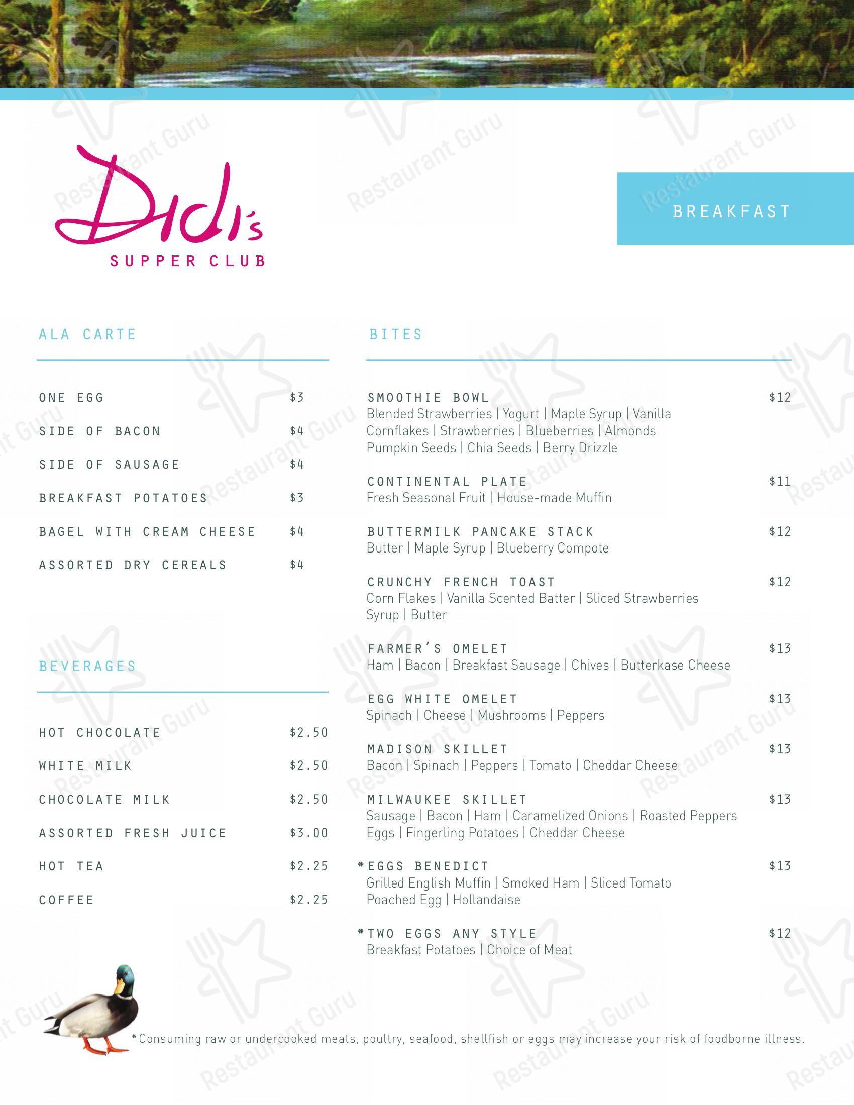 Menu at Didi's Supper Club, Pewaukee