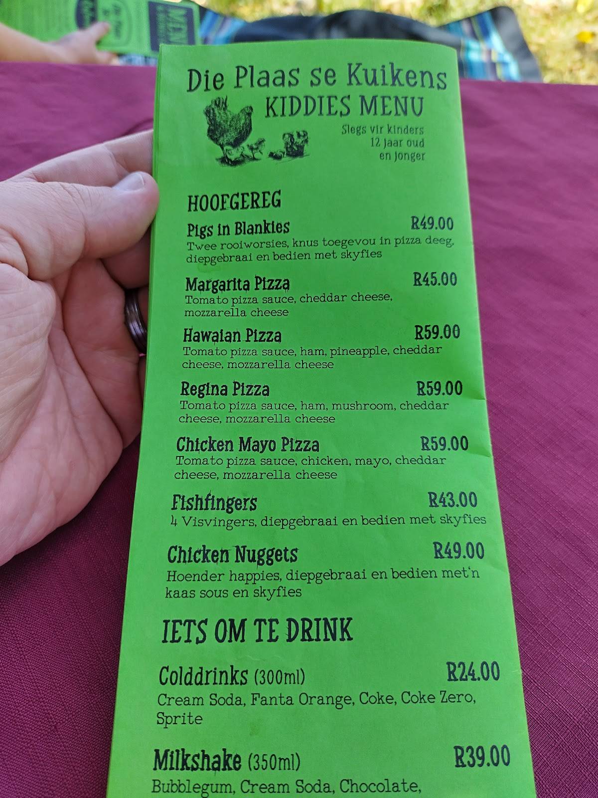 Menu at Die Plaas se Gat Restaurant, Hartbeespoort, Road 4048 R560 ...