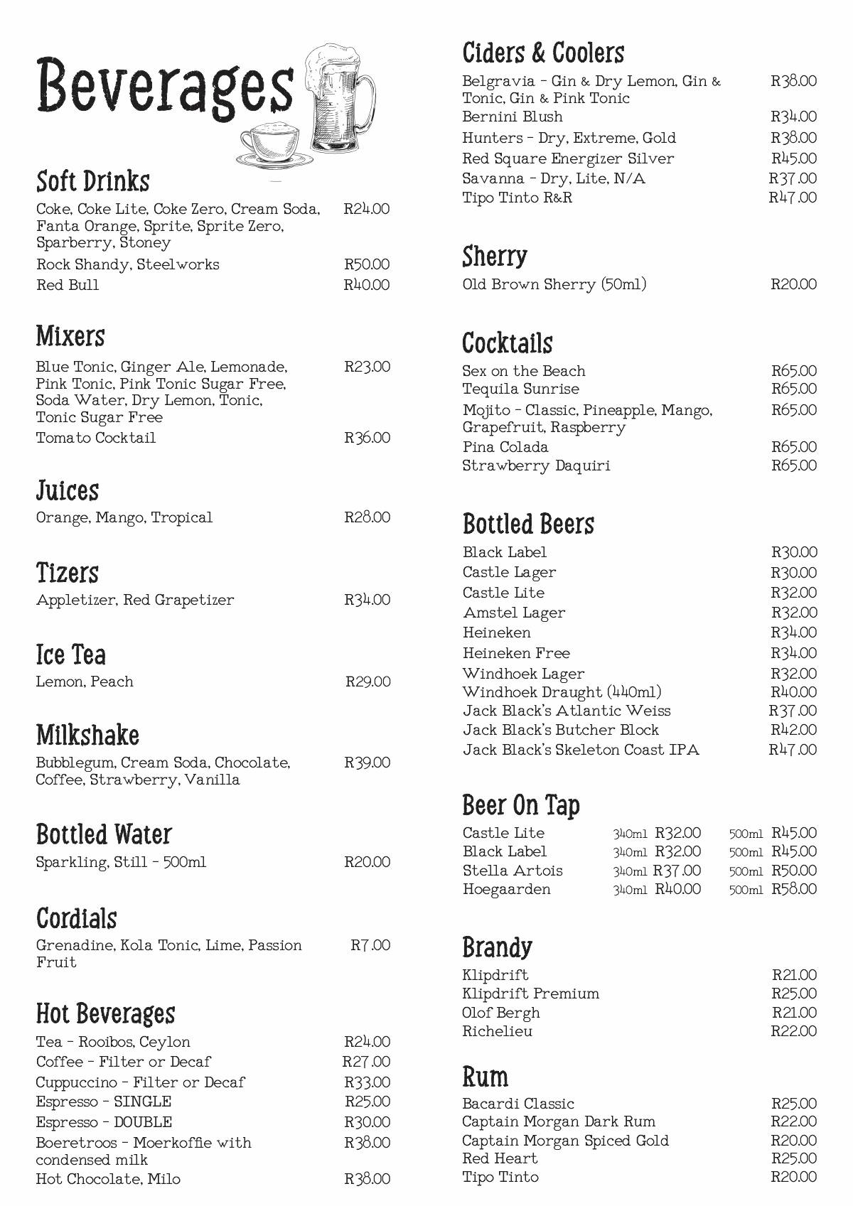 Menu at Die Plaas se Gat Restaurant, Hartbeespoort, Road 4048 R560 ...
