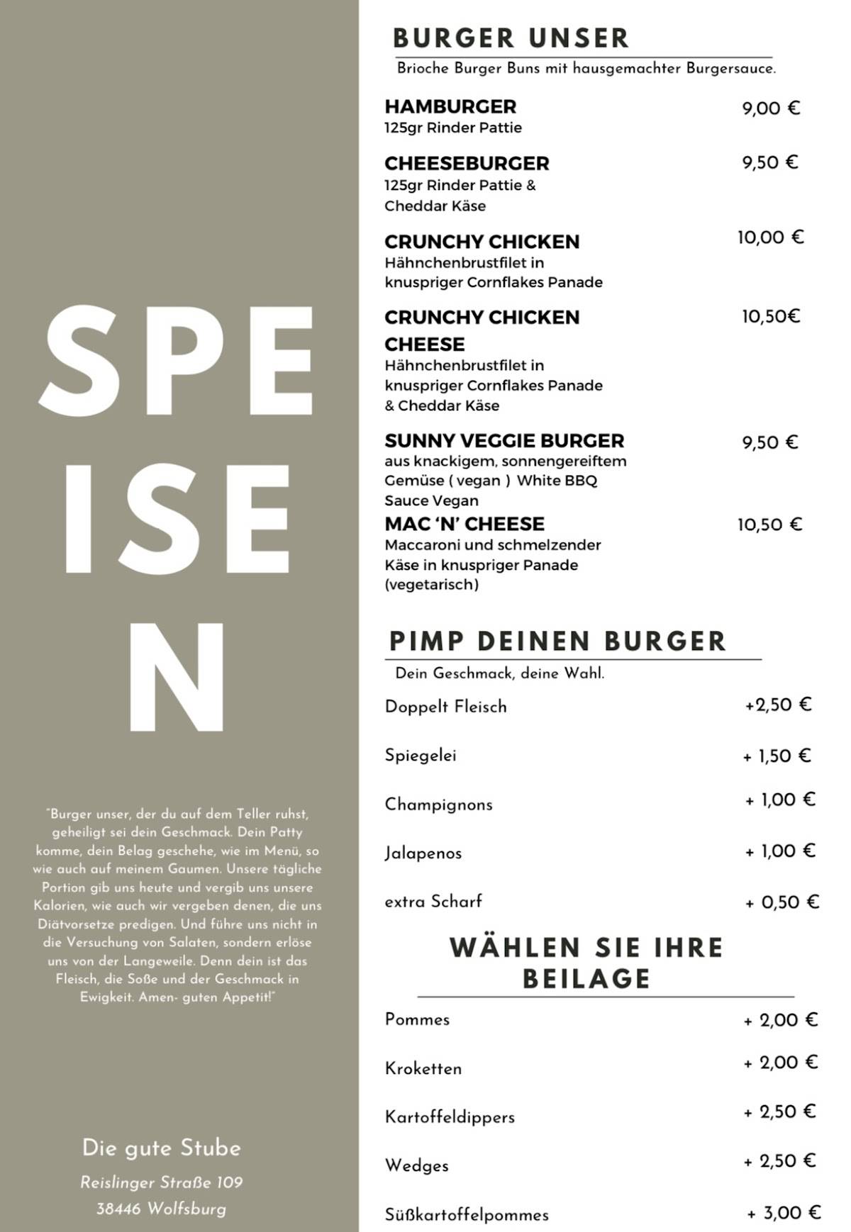 Speisekarte von Die gute Stube - Am Schäferbusch - restaurant, Wolfsburg