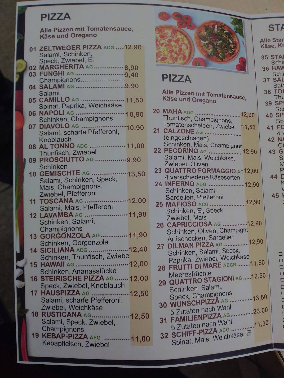 Menu at Dilman restaurant, Zeltweg