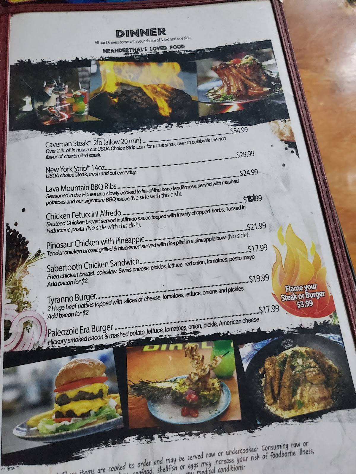 Menu at DinoLand Cafe, Myrtle Beach