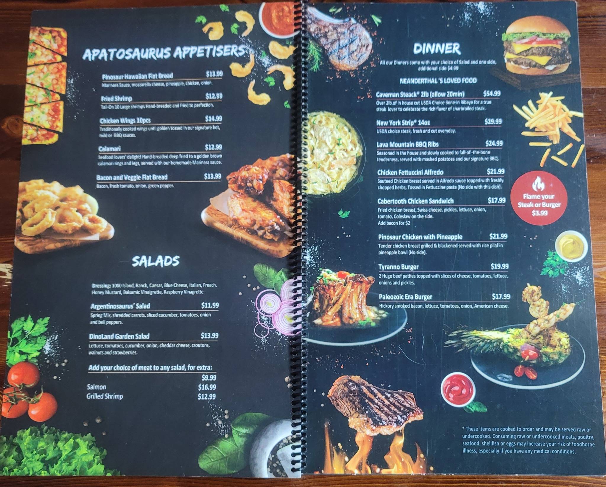 Menu at DinoLand Cafe, Myrtle Beach