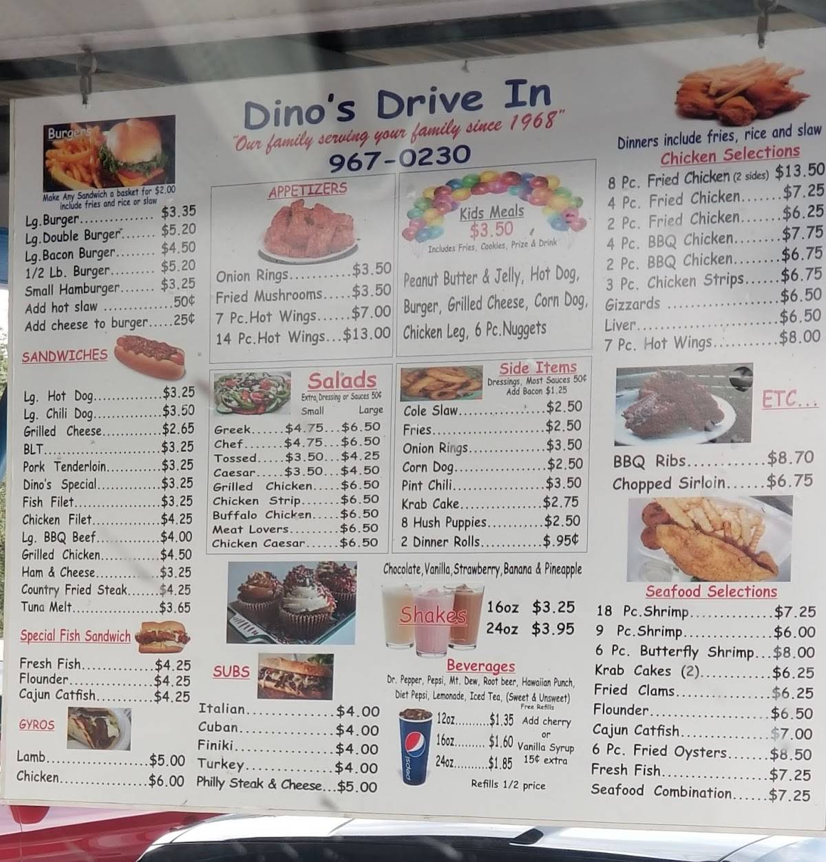 Menu at Dino's Drive-In BBQ, Winter Haven