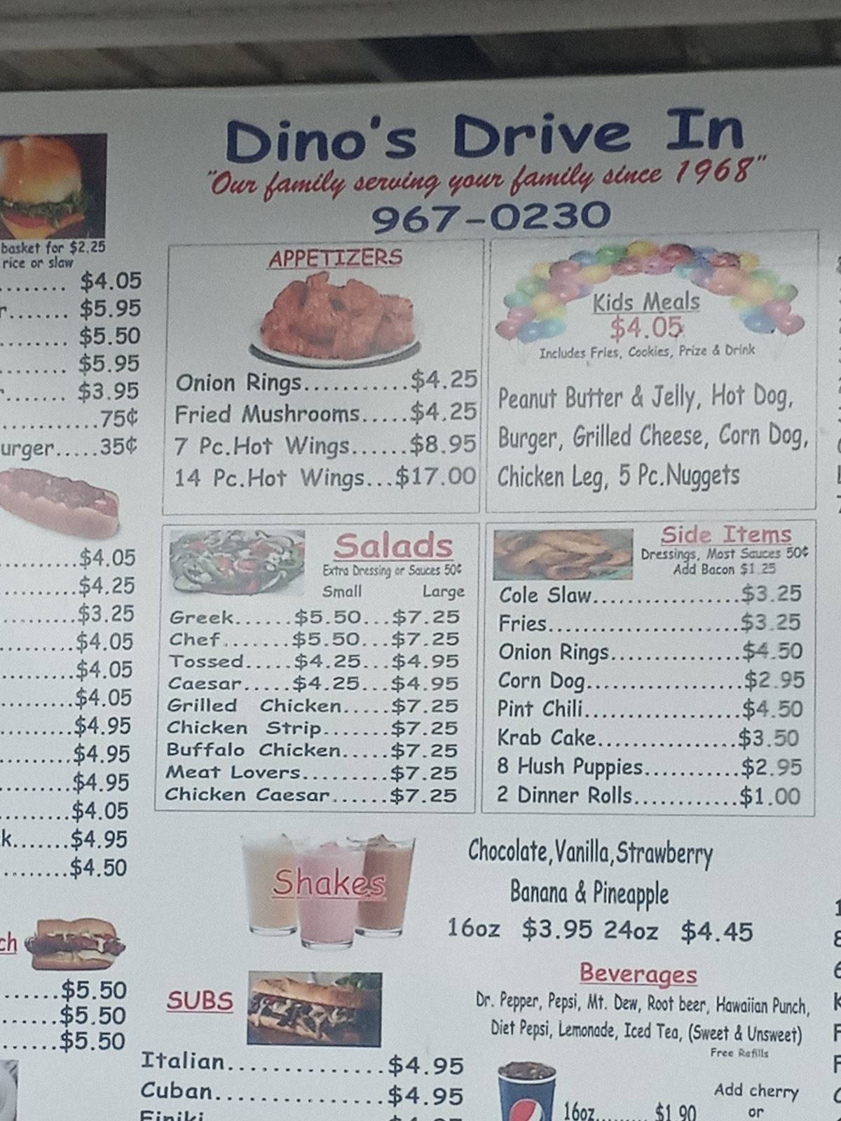 Menu at Dino's Drive-In BBQ, Winter Haven