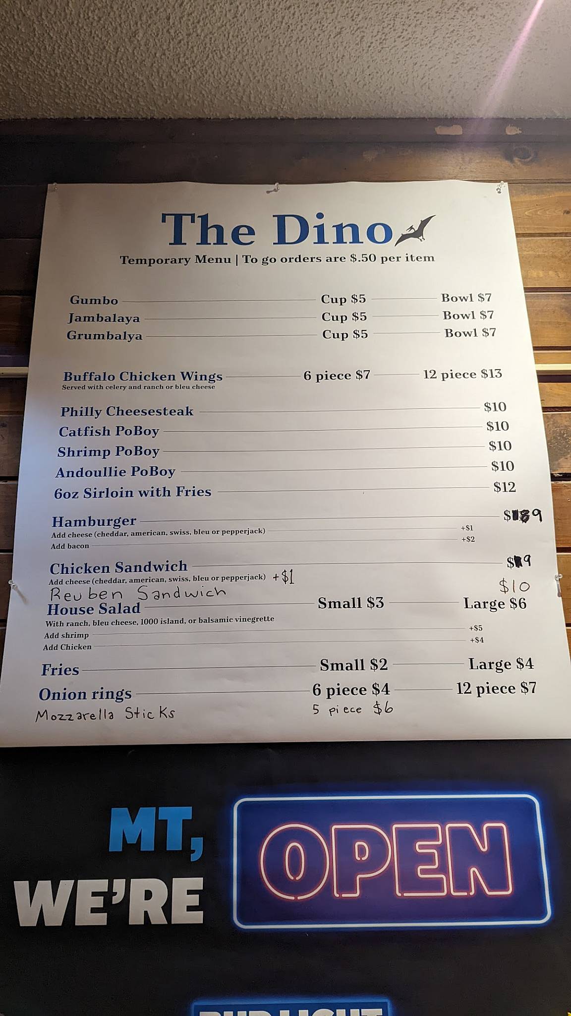 Menu at Dinosaur Cafe, Missoula