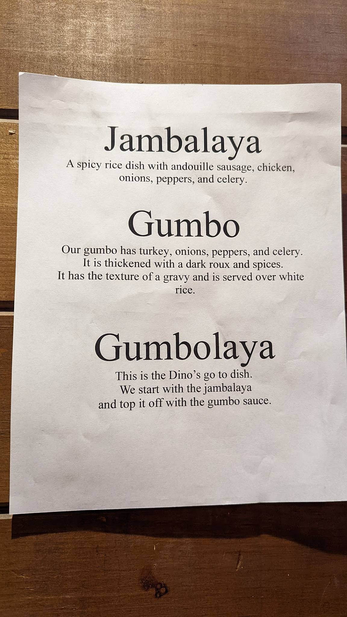 Menu at Dinosaur Cafe, Missoula