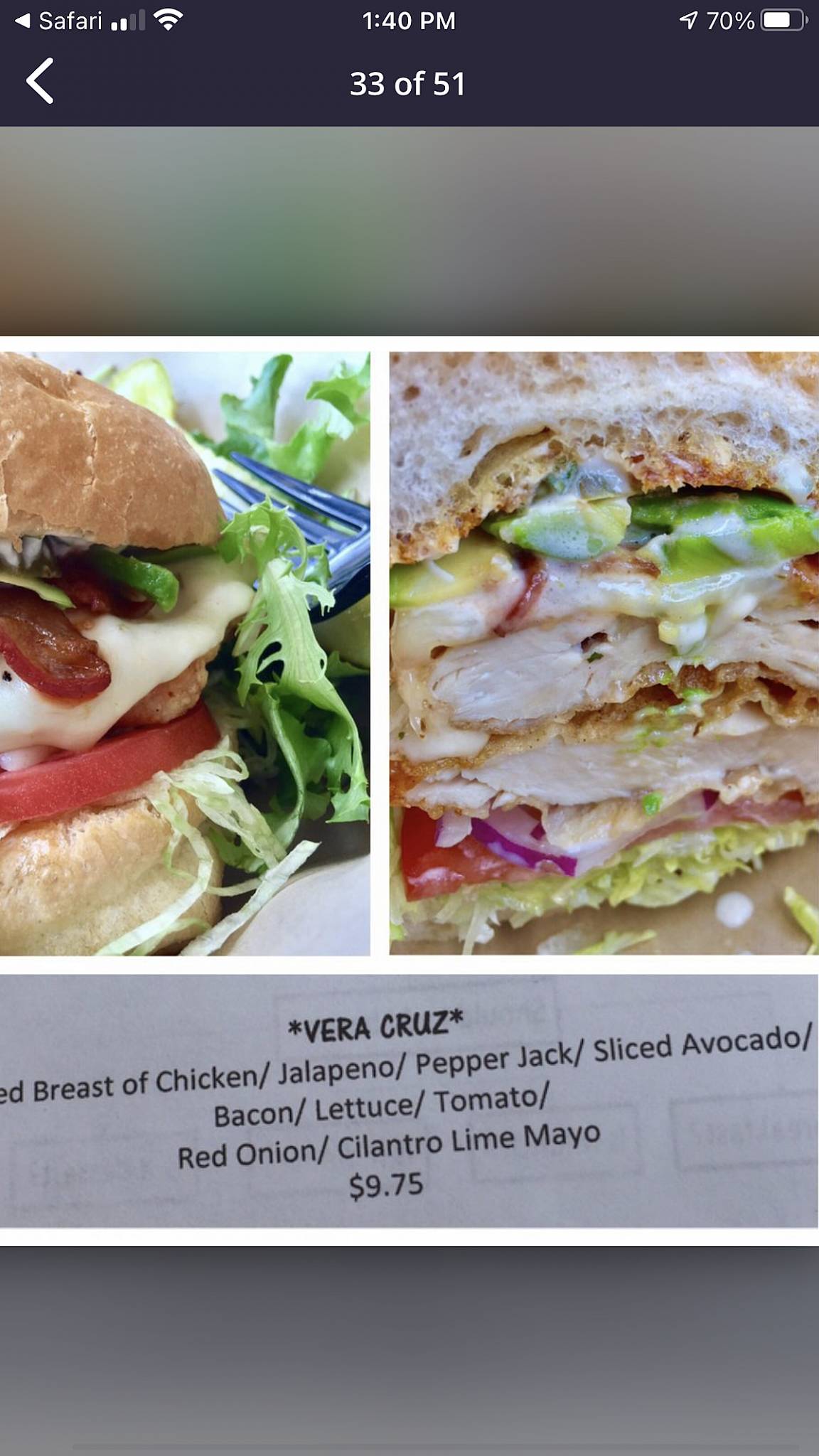 Menu at Dirty Bird restaurant, Morgantown