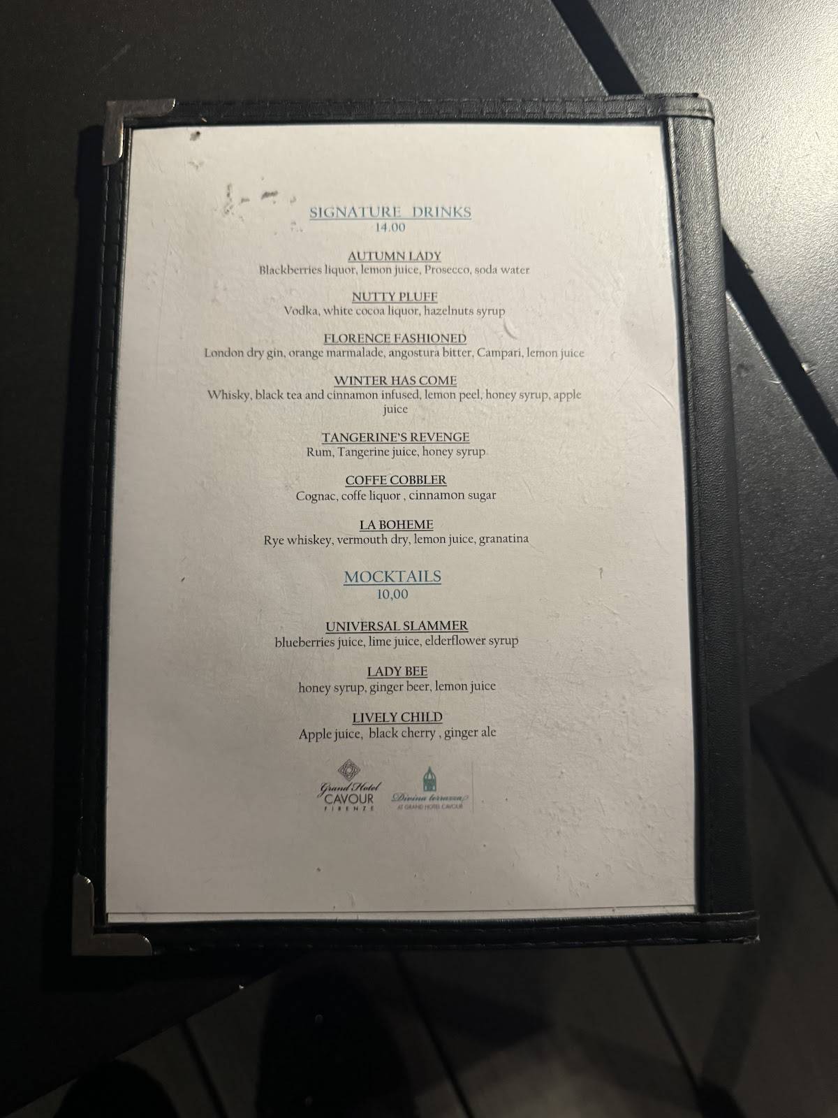 Menu at Divina Terrazza Rooftop Bar, Florence