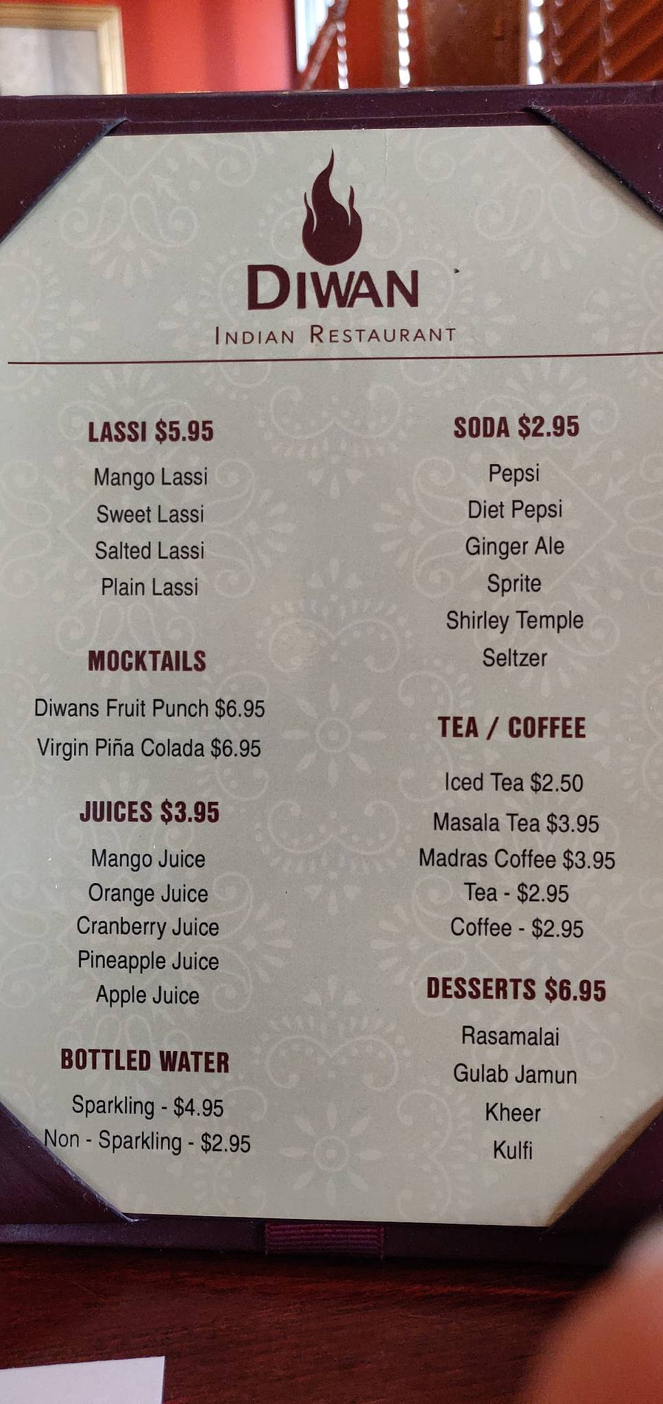 Menu at Diwan Indian Restaurant and Bar, Hicksville
