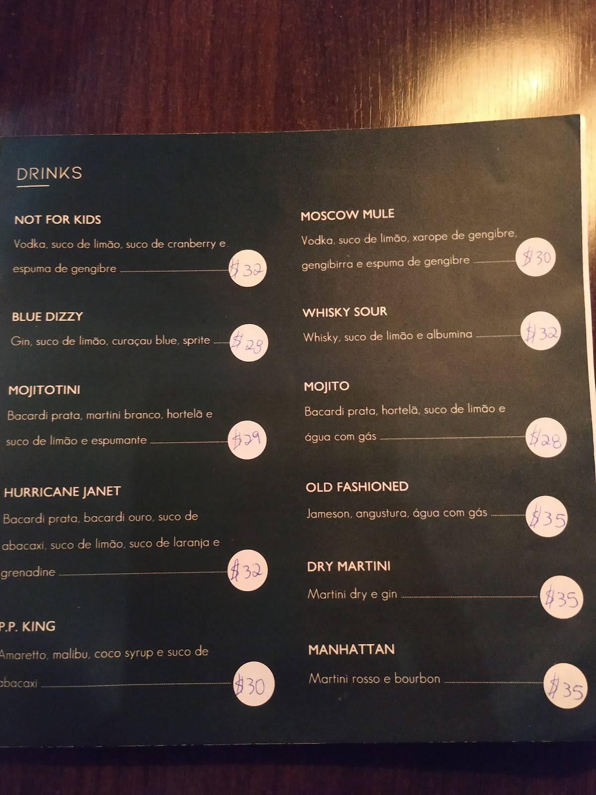 Menu em Dizzy Café Concerto, Curitiba