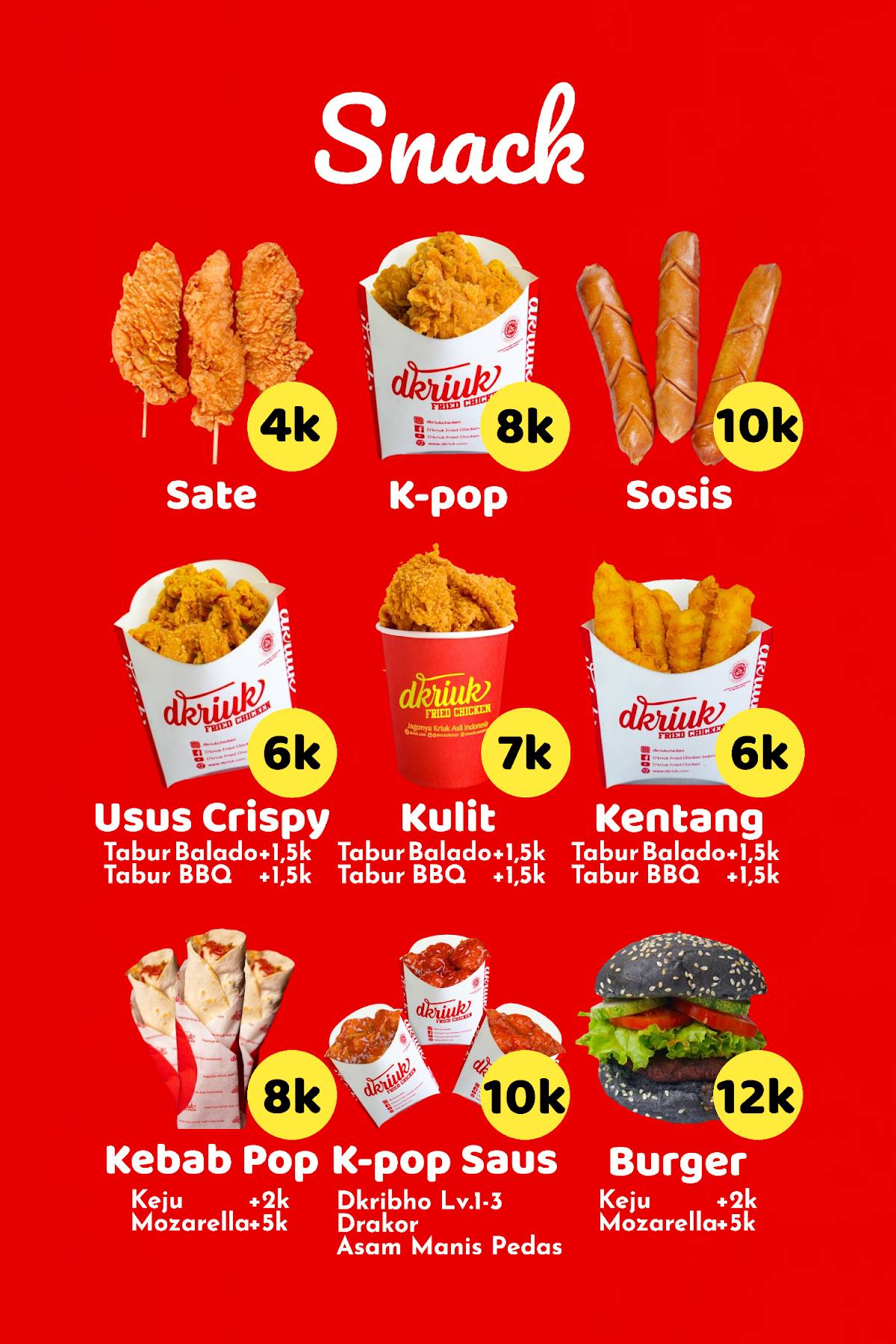 Carta del restaurante Dkriuk Fried Chicken UPN, Surabaya