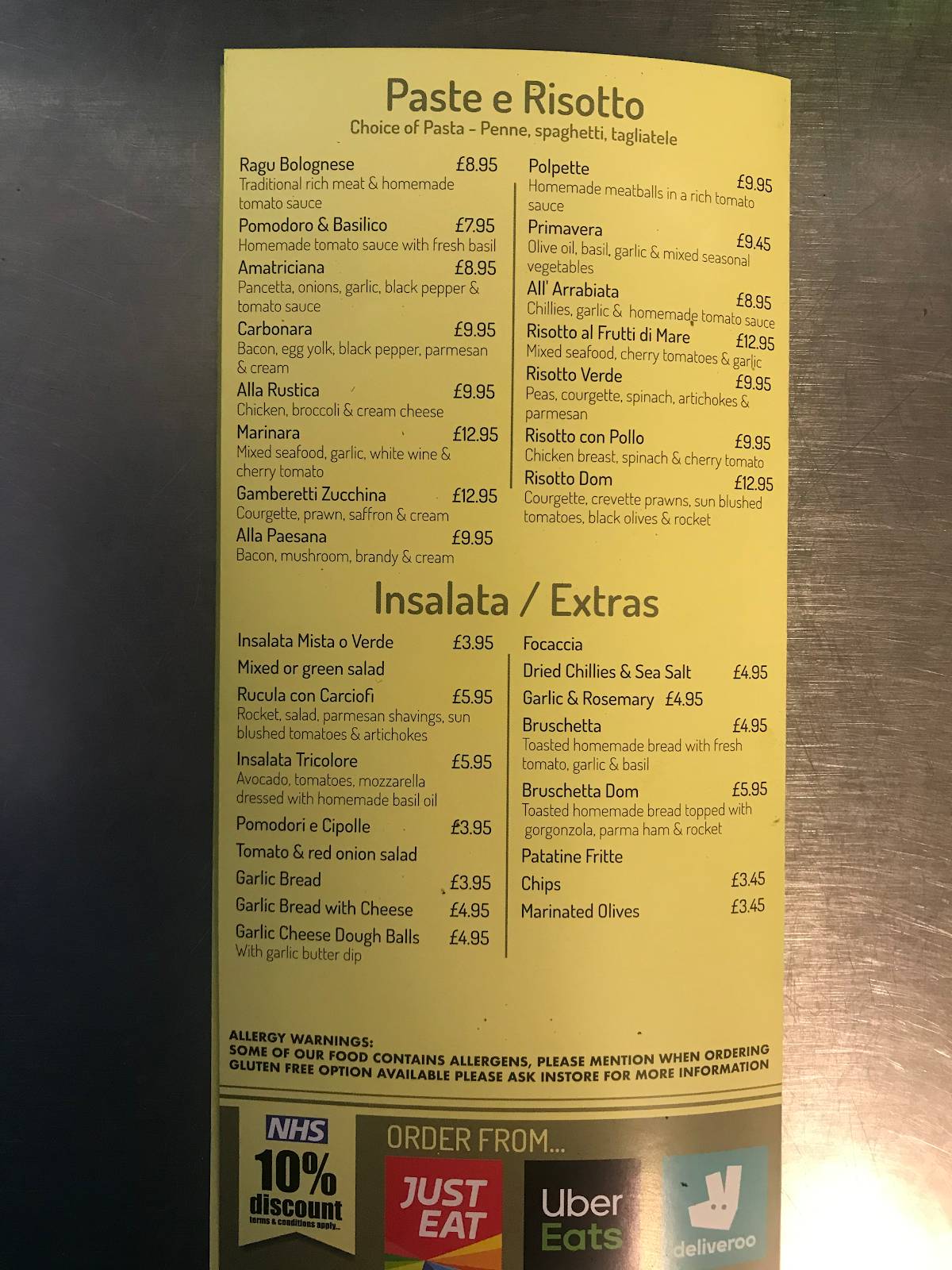 Menu at Dom Restaurant & Pizzeria, Eastbourne