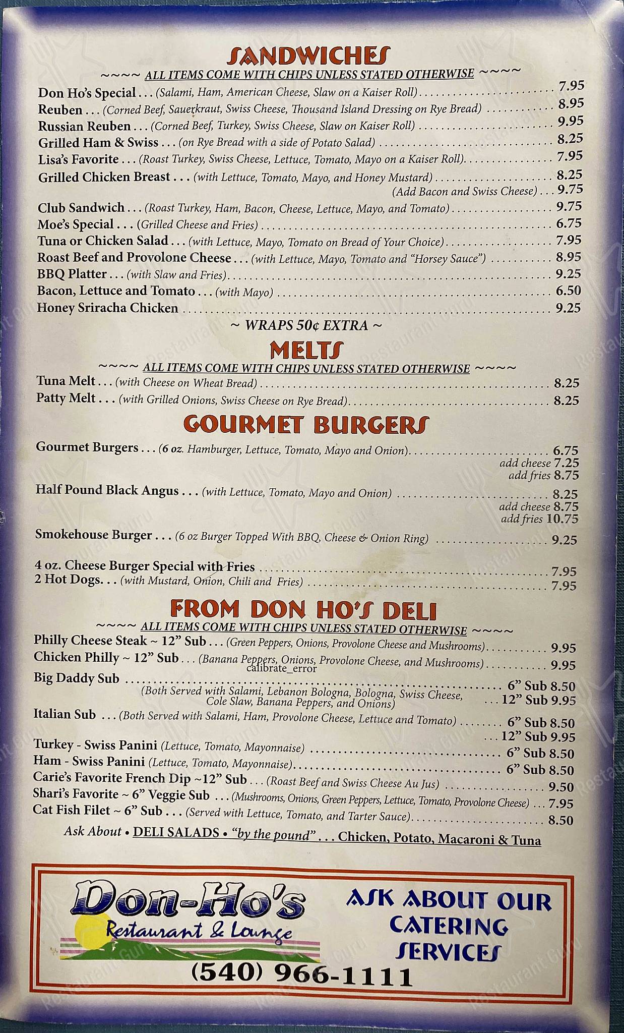 Menu at Don Ho's Restaurant & Lounge, Hollins