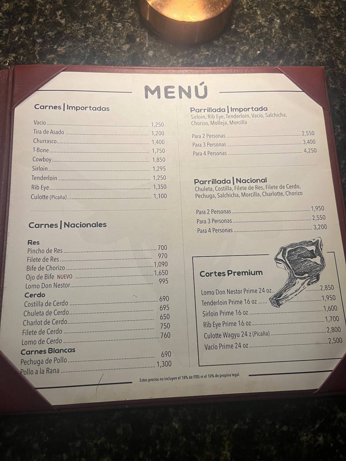 Menu at Don Nestor Parrillada, Santo Domingo, Av. Lope de Vega 13
