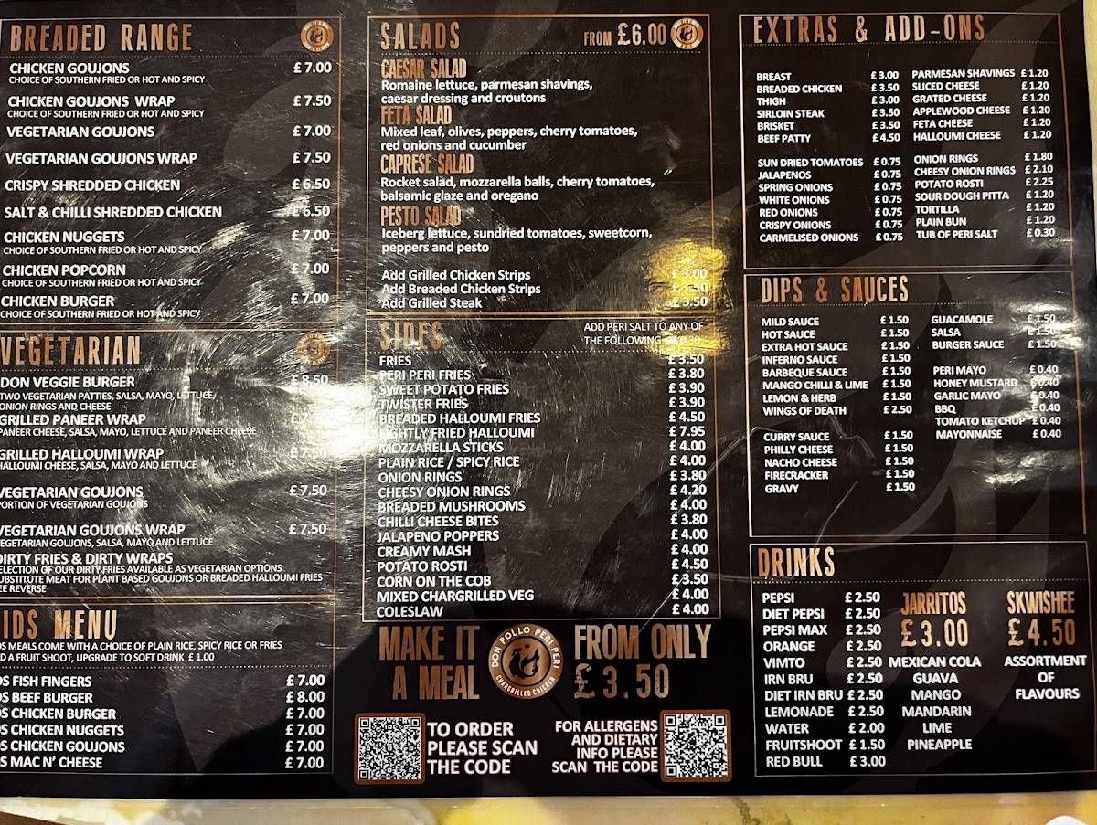 Menu at Don Pollo Peri Peri restaurant, Livingston
