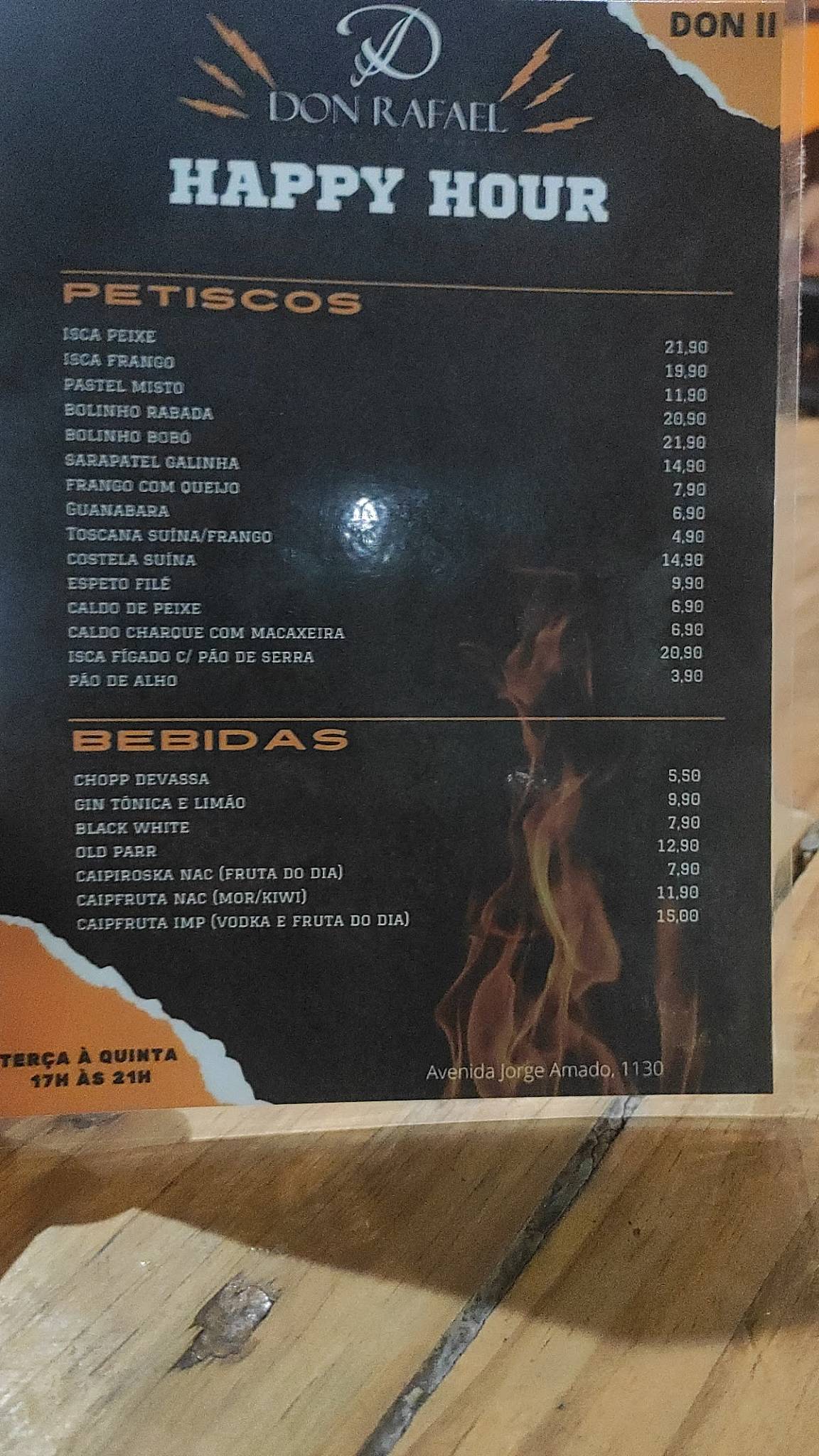 Menu at Don Rafael Garcia restaurant, Aracaju