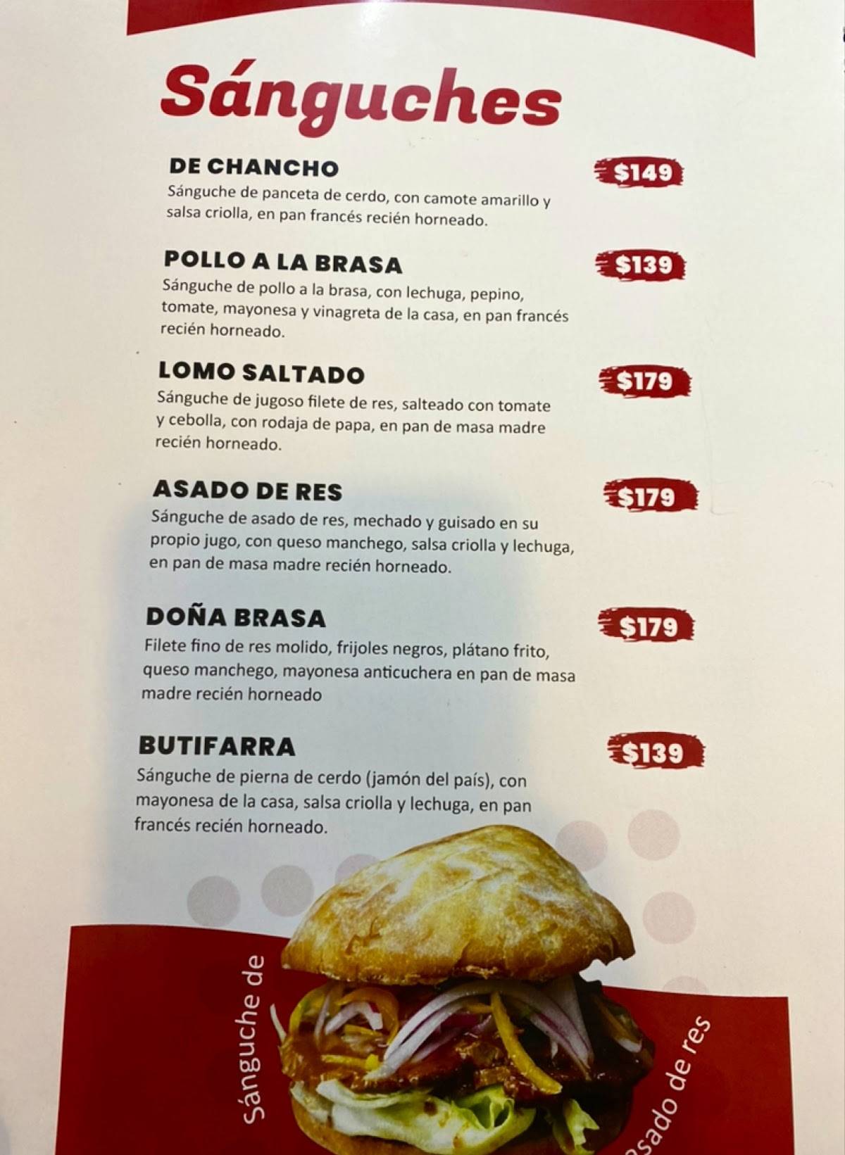 Menu at Doña Brasa Sanguchería Peruana restaurant, Santiago de Querétaro