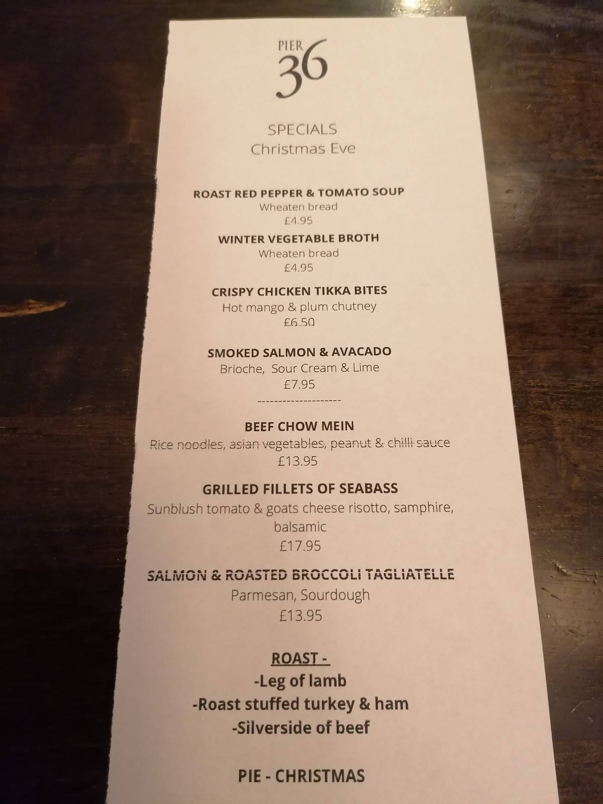 Menu at Pier 36 pub & bar, Donaghadee