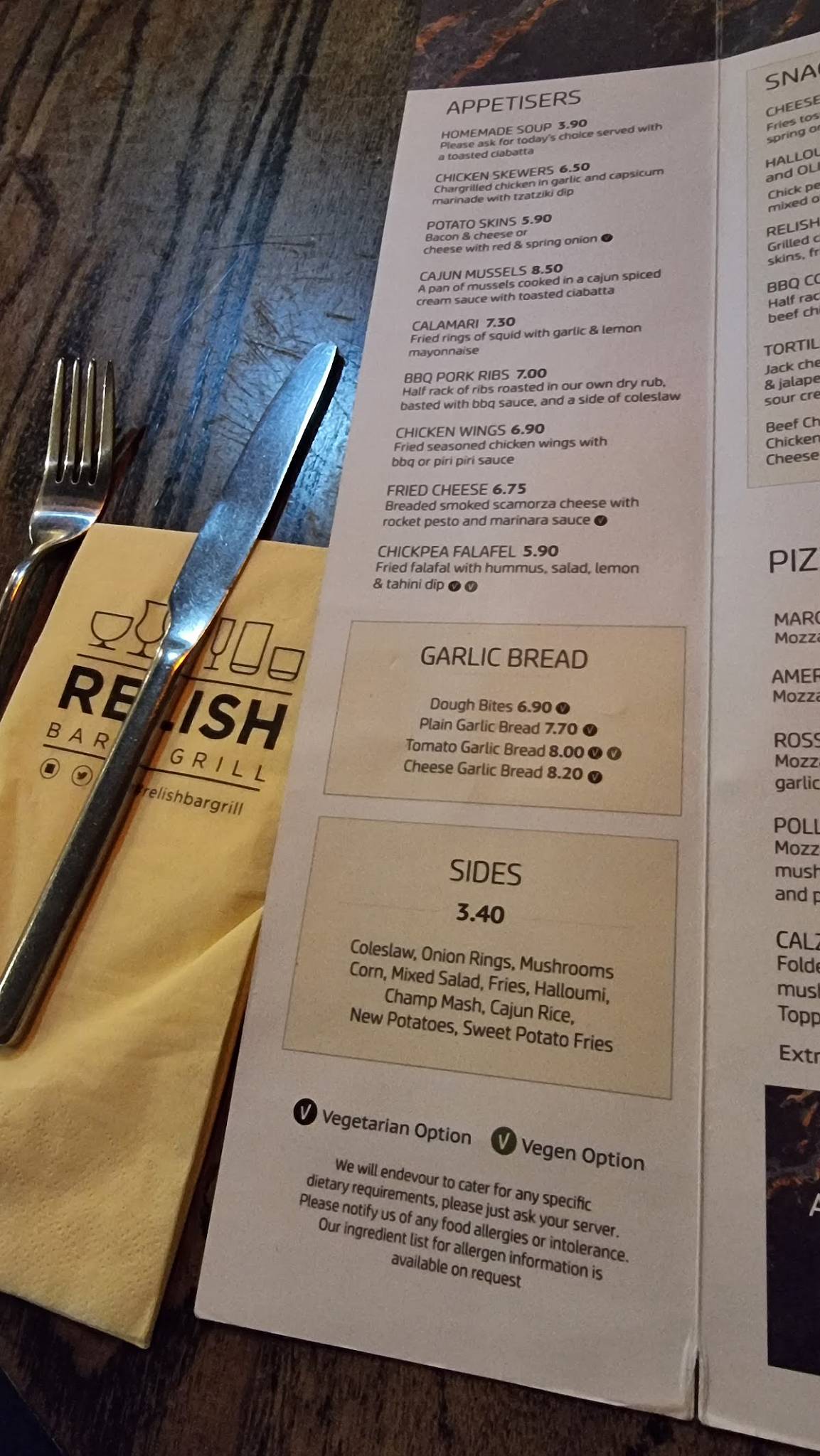 Menu at Relish Bar & Grill, Doncaster
