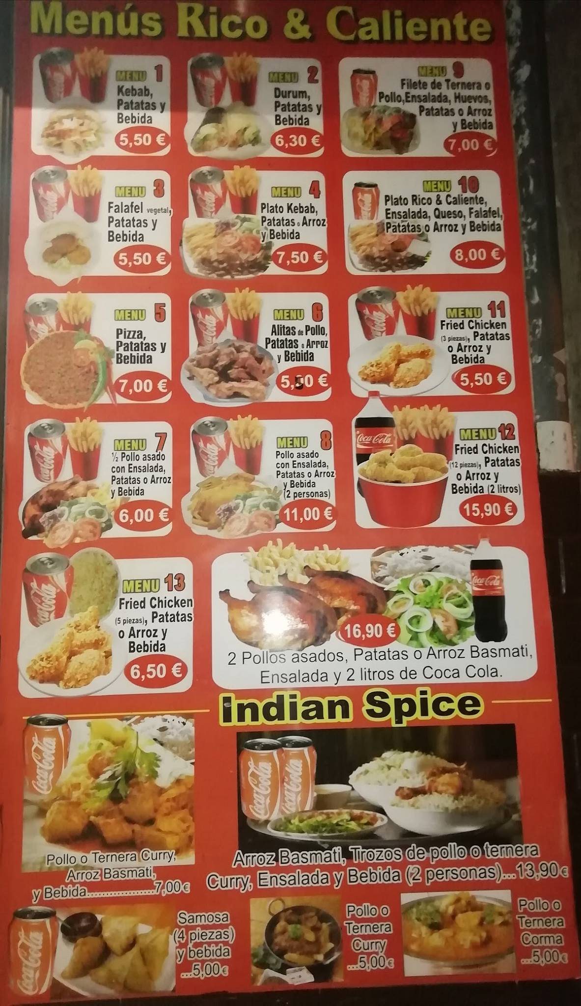 Menu at Döner Kebap Rico & Caliente restaurant, Madrid