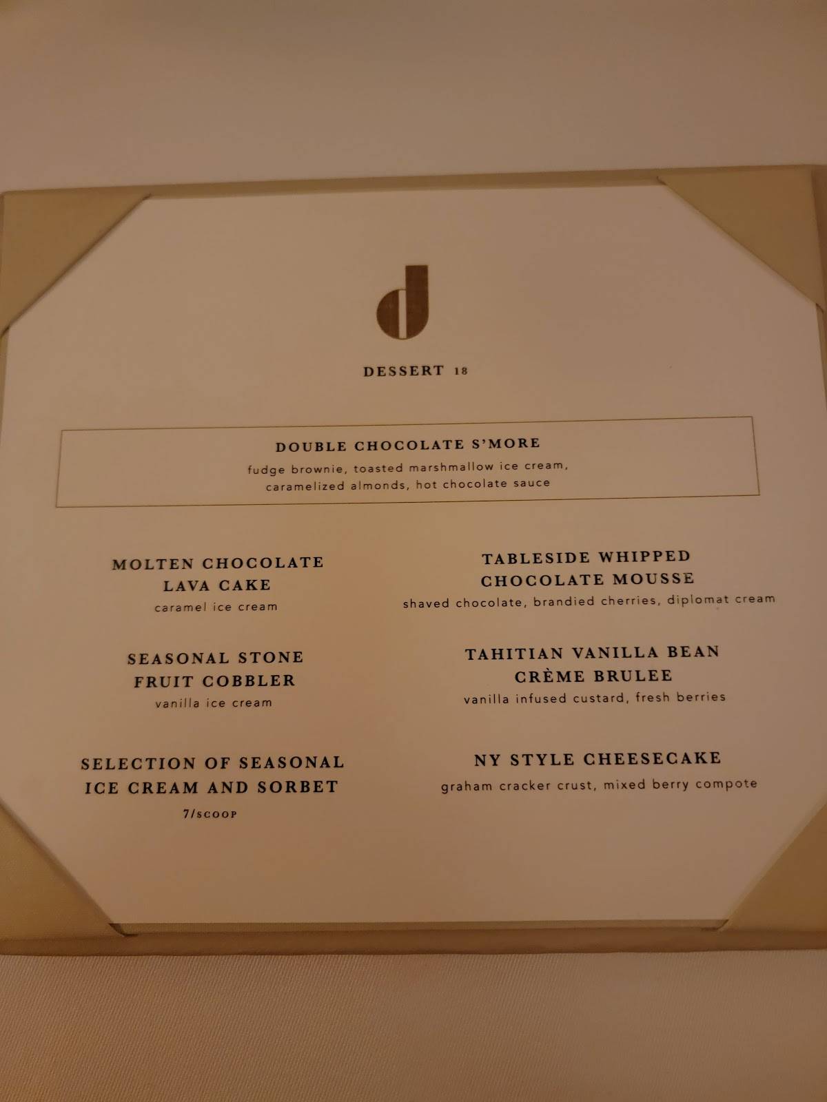 Menu at Don's Prime steakhouse, Las Vegas