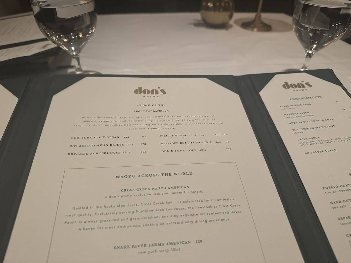 Menu at Don's Prime steakhouse, Las Vegas