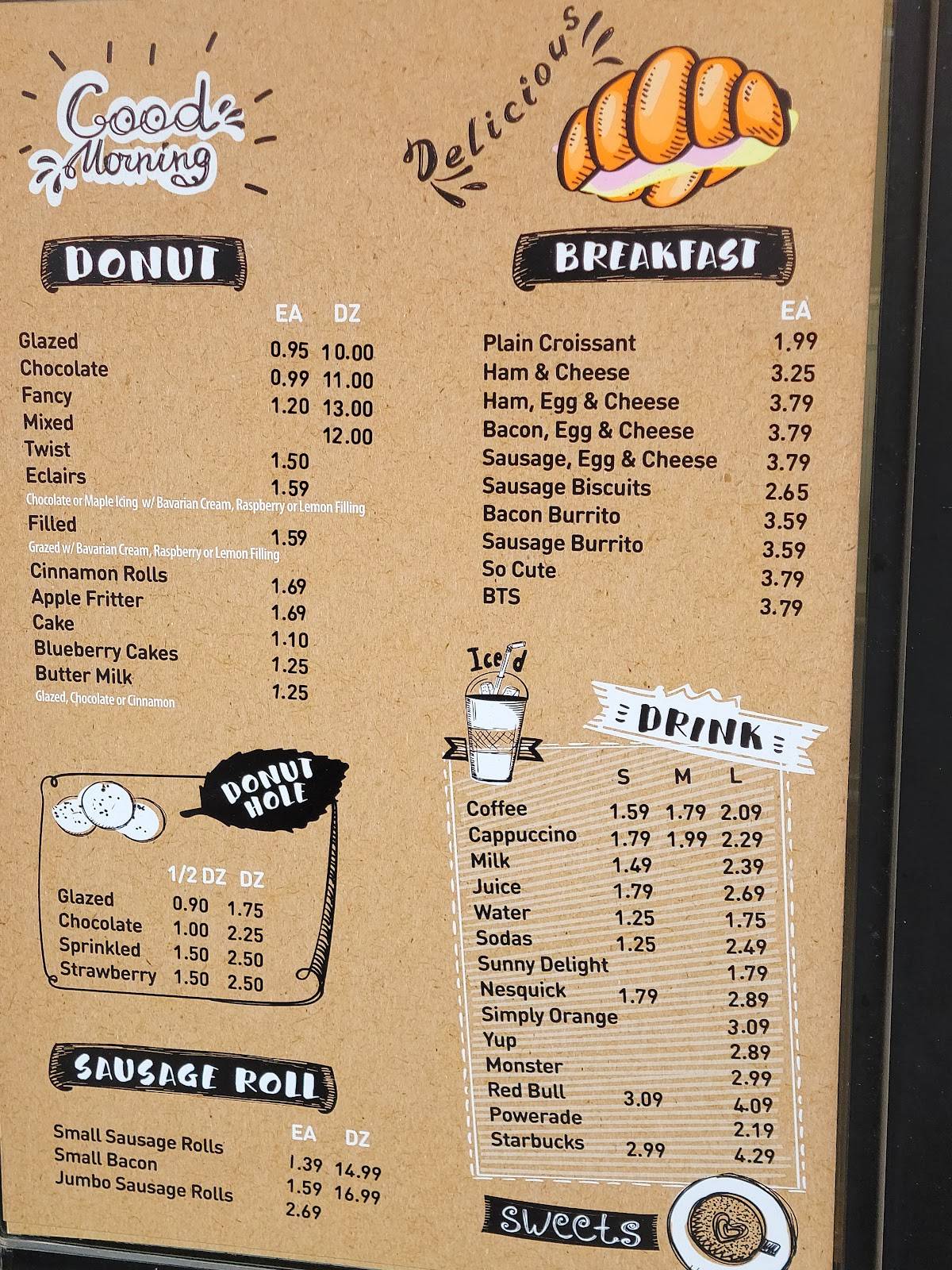 Menu at Donut Time, Waxahachie