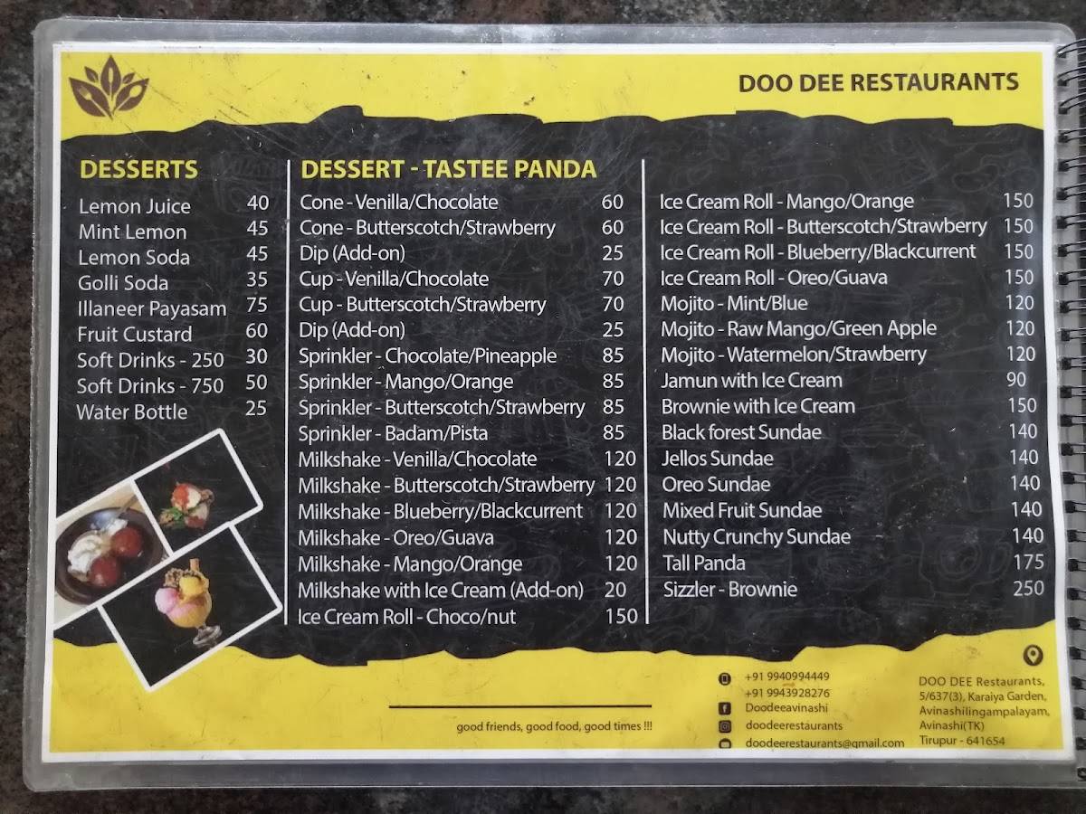 Menu at Doo Dee Restaurants, Tiruppur