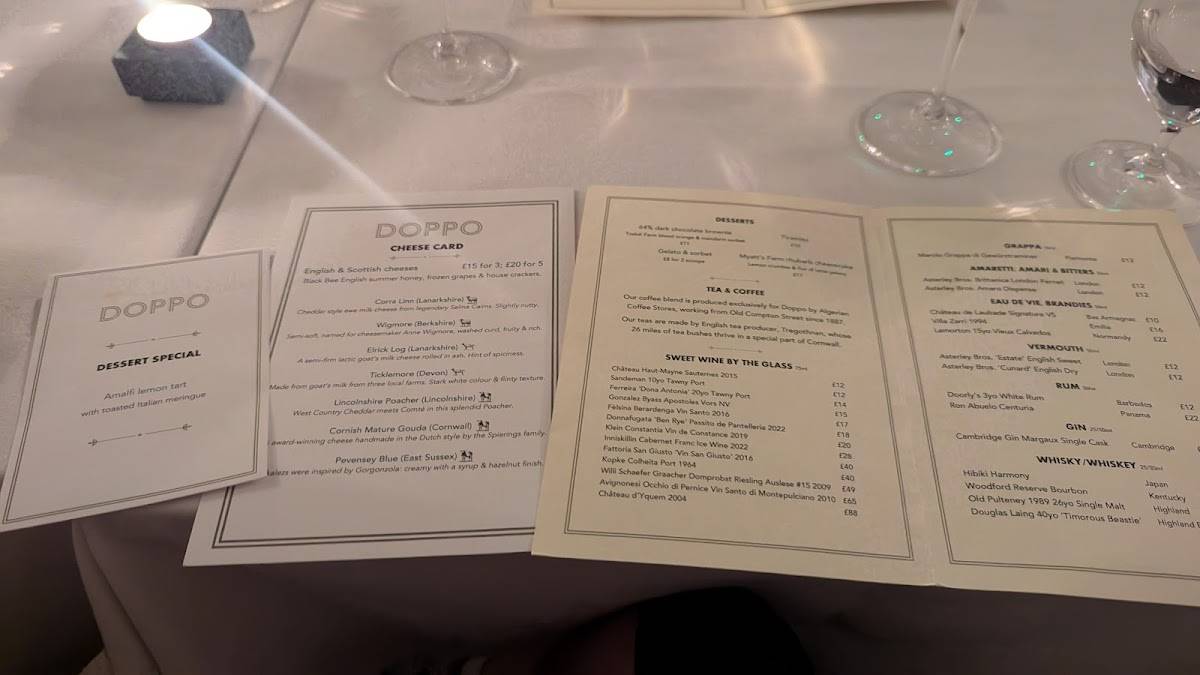 Menu at Doppo restaurant, London