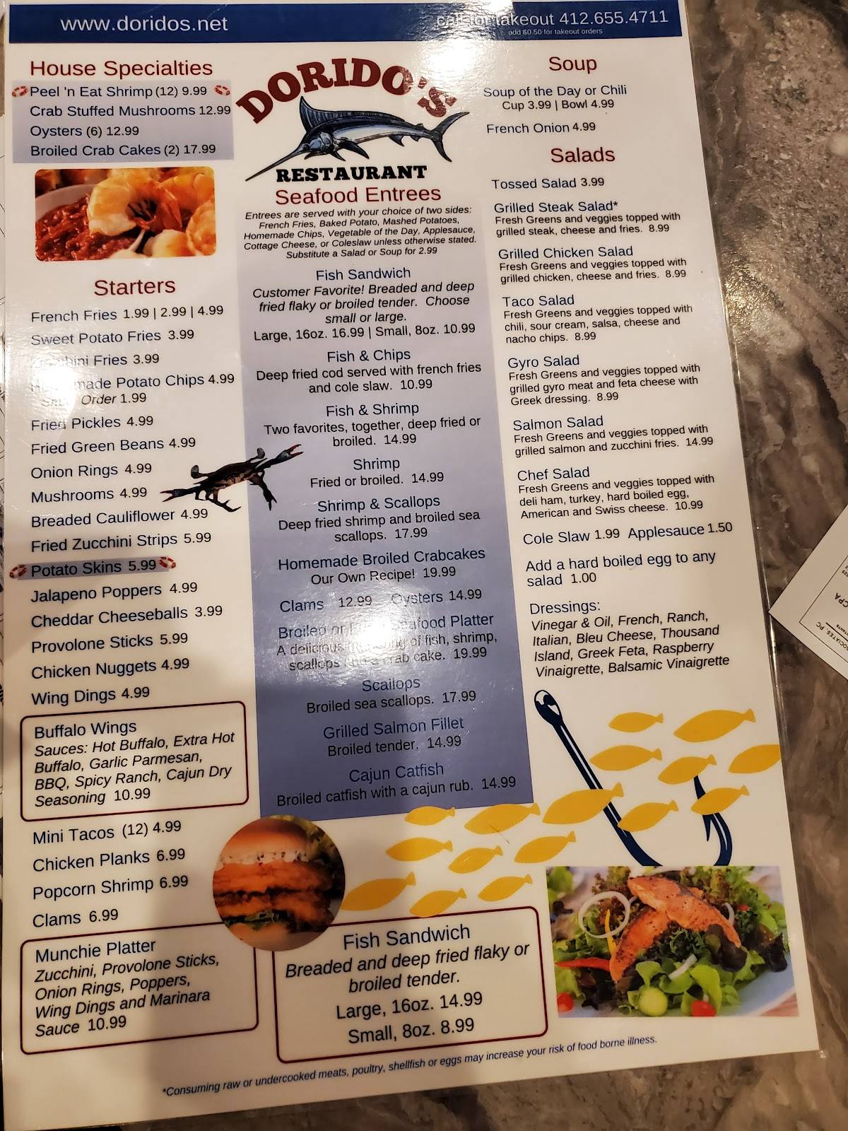 Menu at Dorido's Restaurant, Pittsburgh