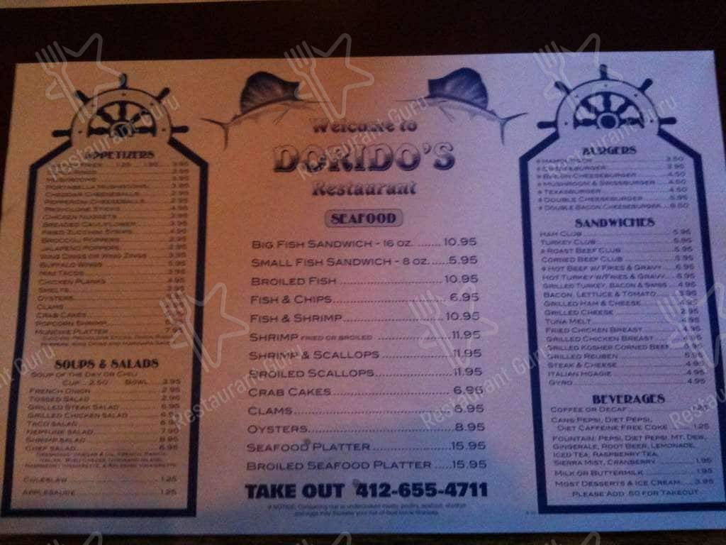 Menu at Dorido's Restaurant, Pittsburgh