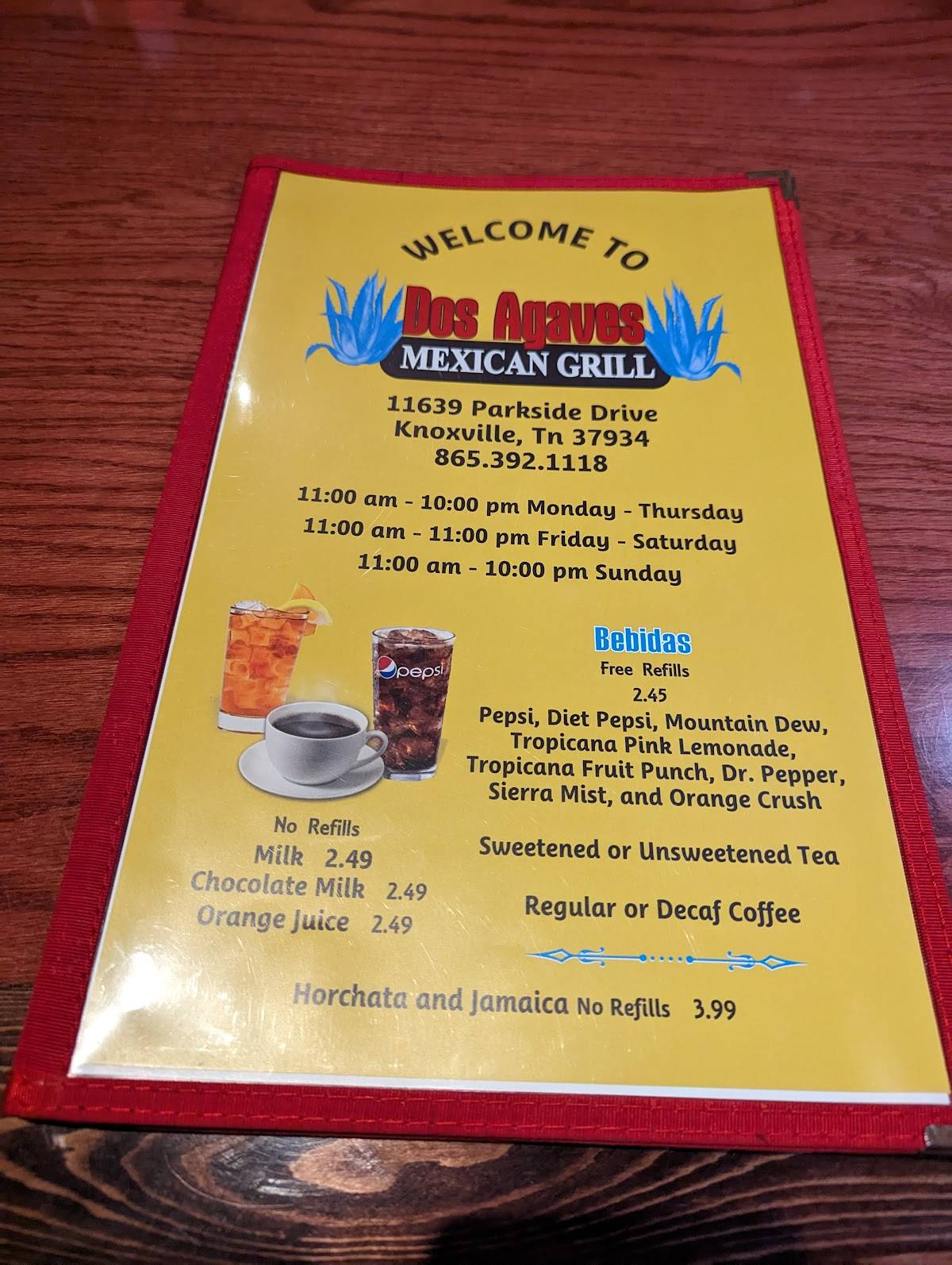 Menu at Dos Agaves Mexican Grill restaurant, Knoxville