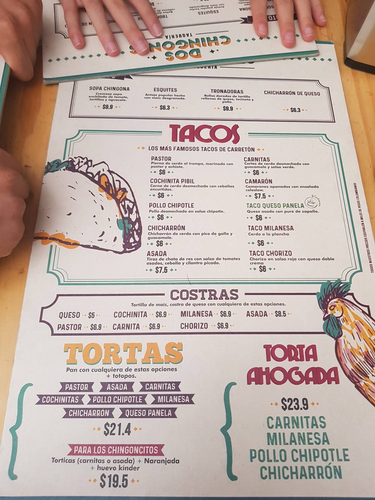 Carta del restaurante Dos Chingones, Bogotá, Cl. 140 #11-45