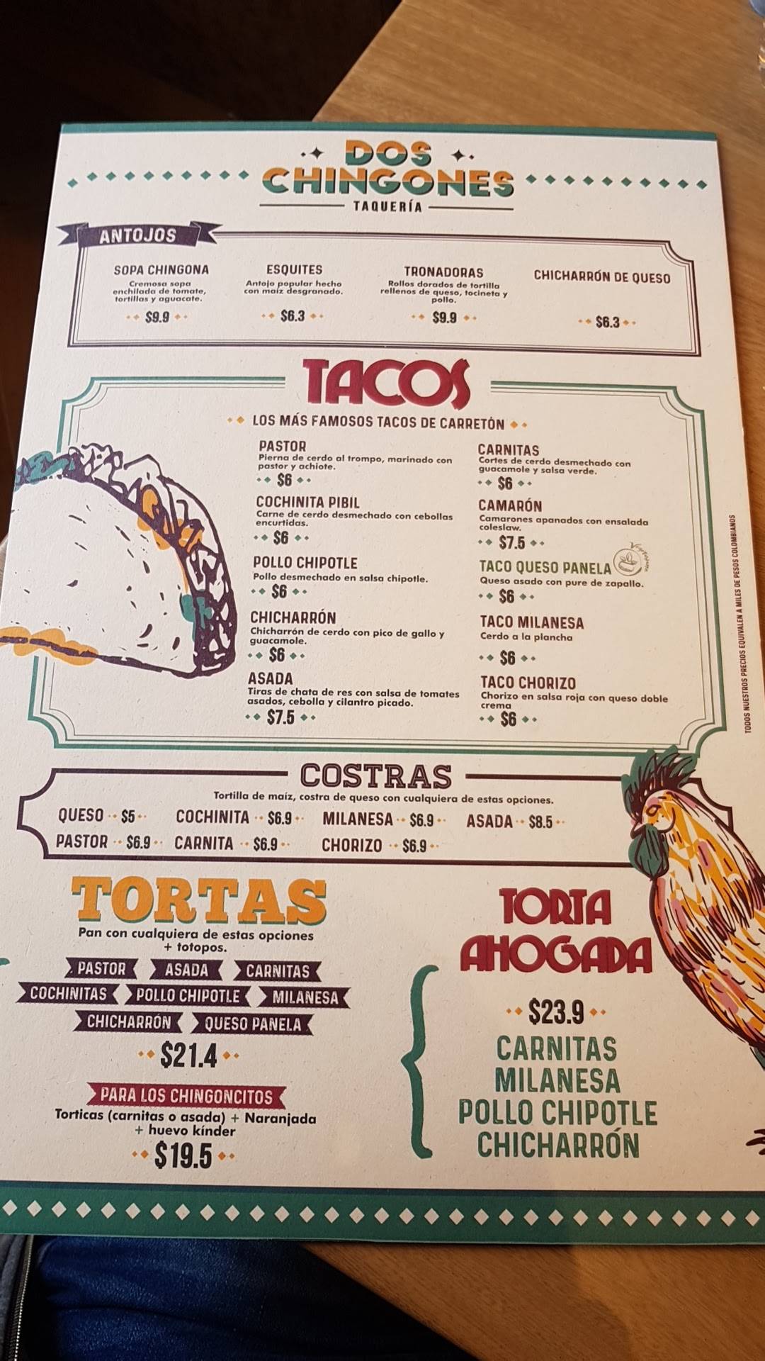 Carta del restaurante Dos Chingones, Bogotá, Cl. 140 #11-45