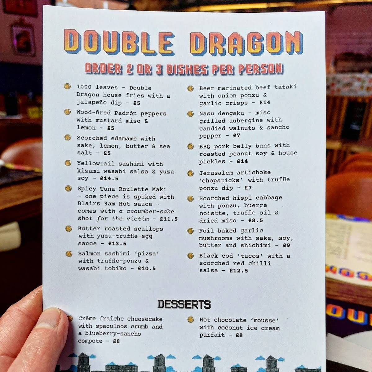 Menu at Double Dragon restaurant, London, 84-86 Rosebery Ave