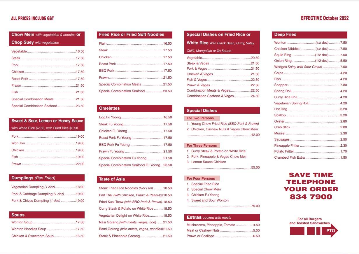 Menu at Double Happy Chinese Takeaways fast food, Auckland