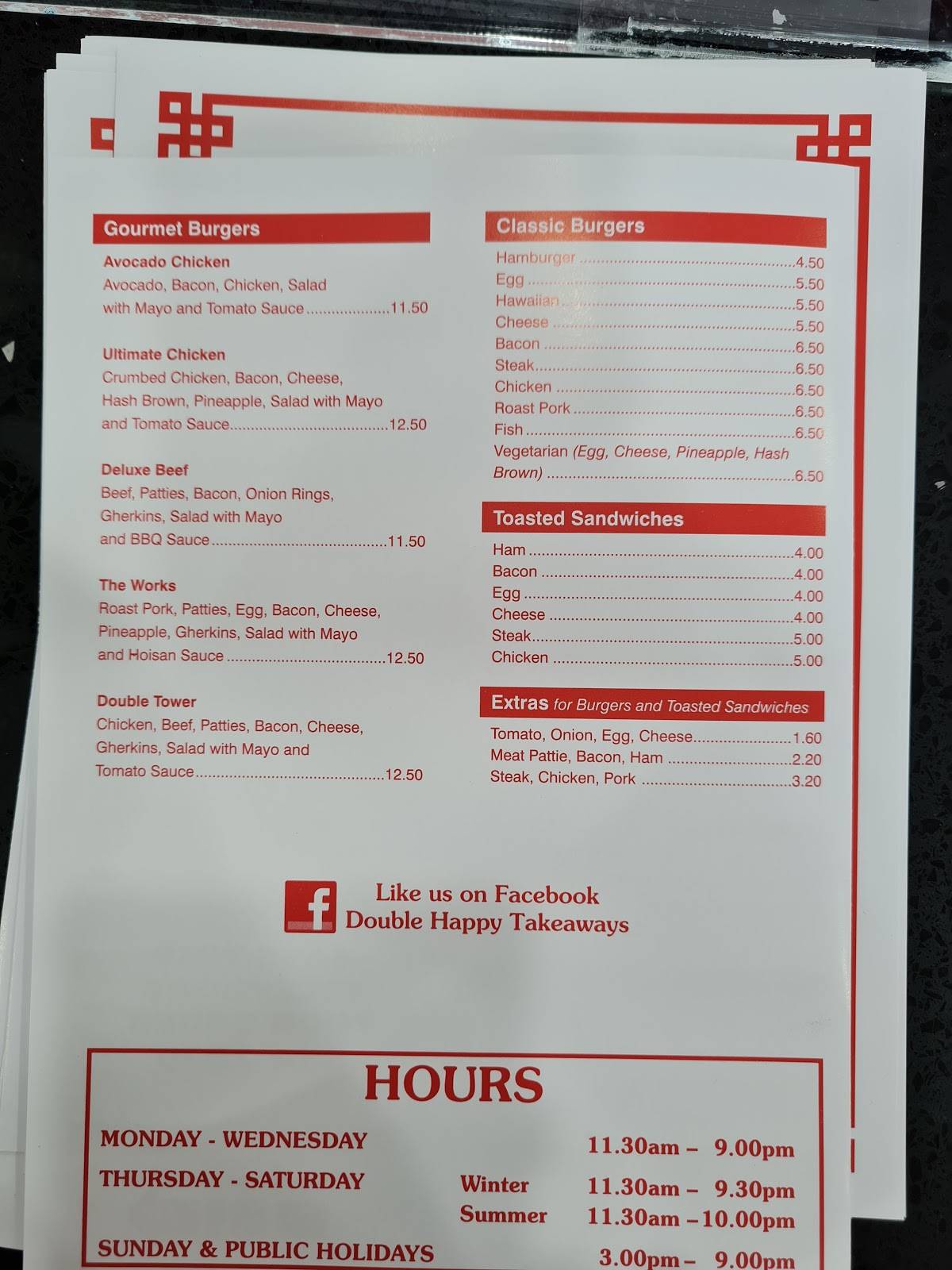 Menu at Double Happy Chinese Takeaways fast food, Auckland