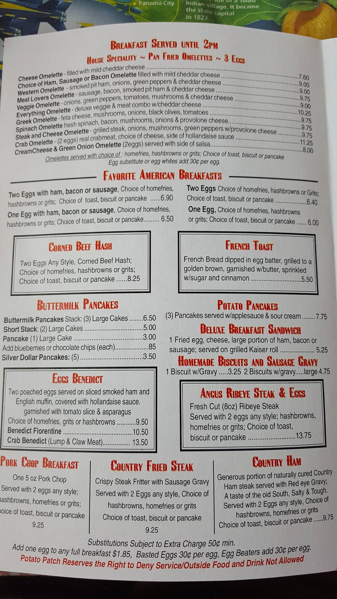 Menu at Doug & Lil's Potato Patch restaurant, DeLand