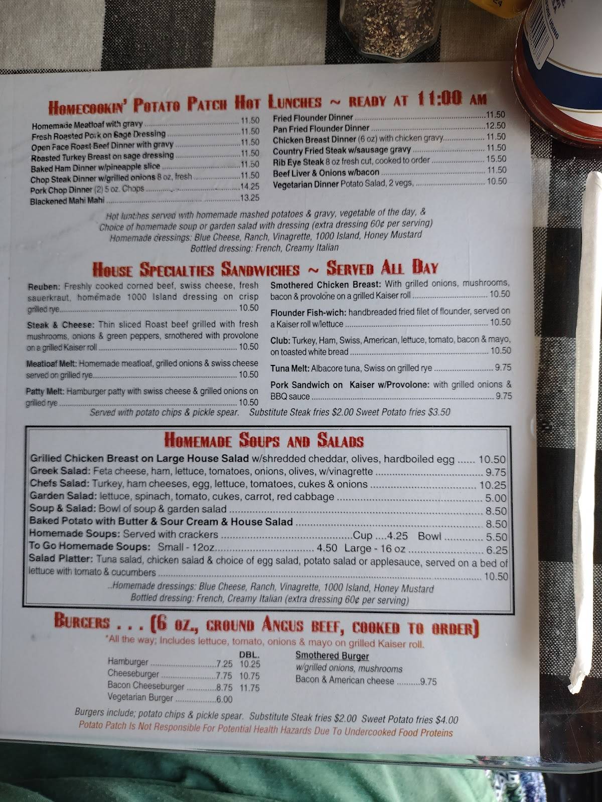 Menu at Doug & Lil's Potato Patch restaurant, DeLand