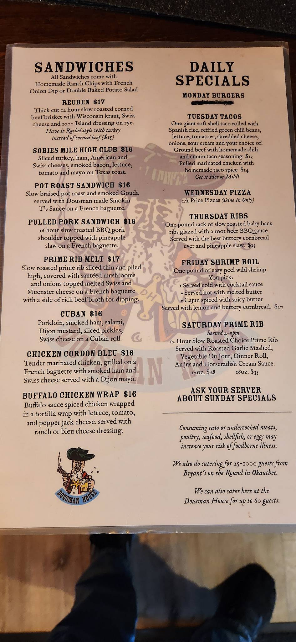 Menu at Dousman House pub & bar, Dousman, 128 N Main St