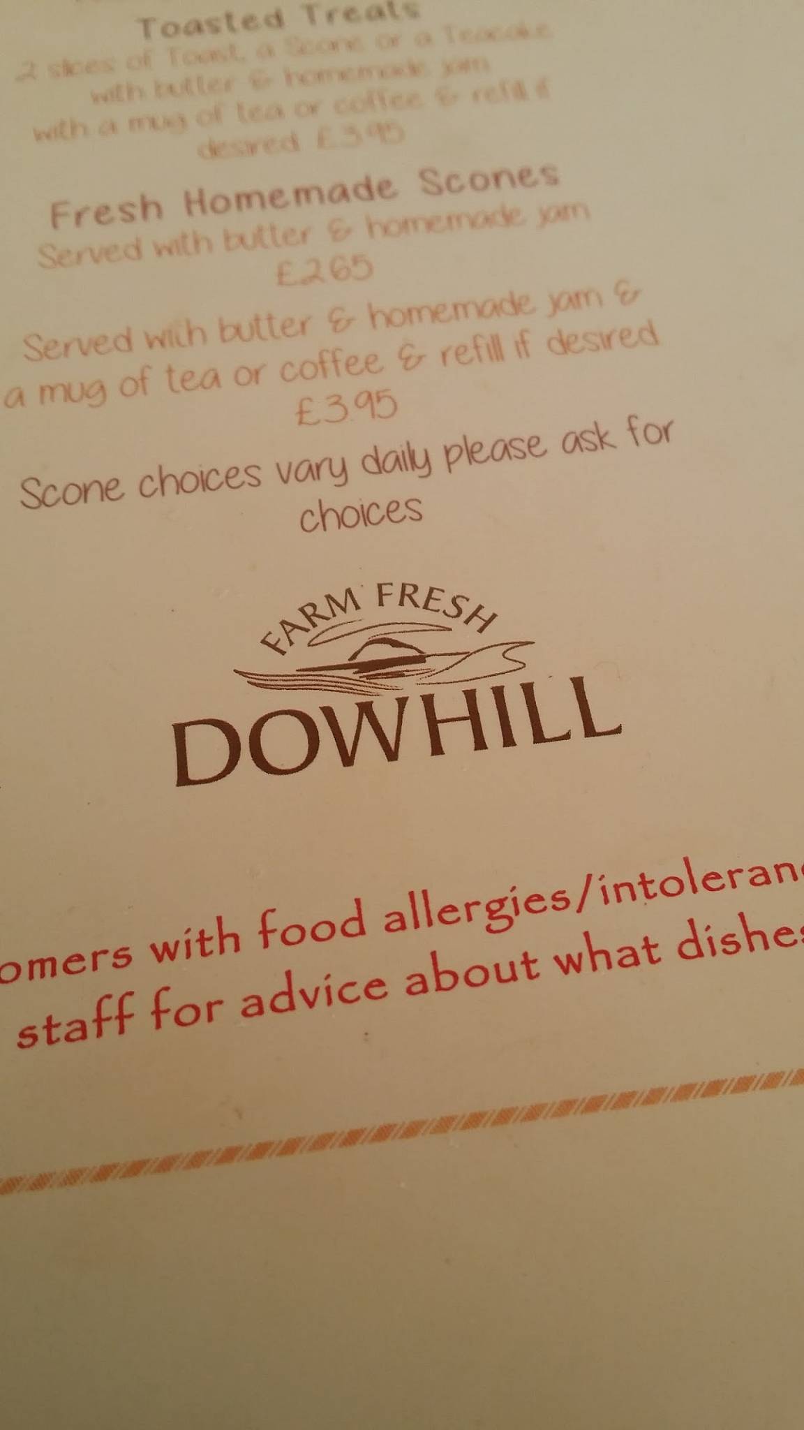 Menu at Dowhill Country Fayre restaurant, Turnberry