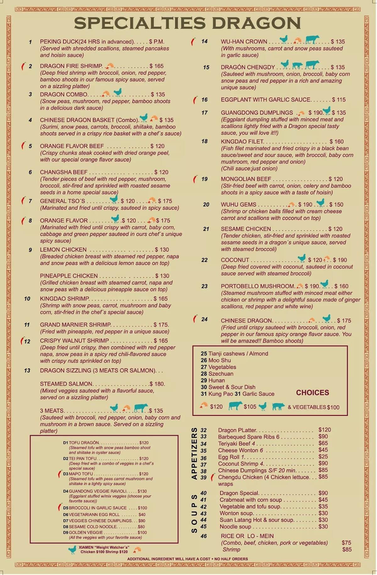 Carta del restaurante Dragón Chino, San Miguel del Allende, Salida a ...