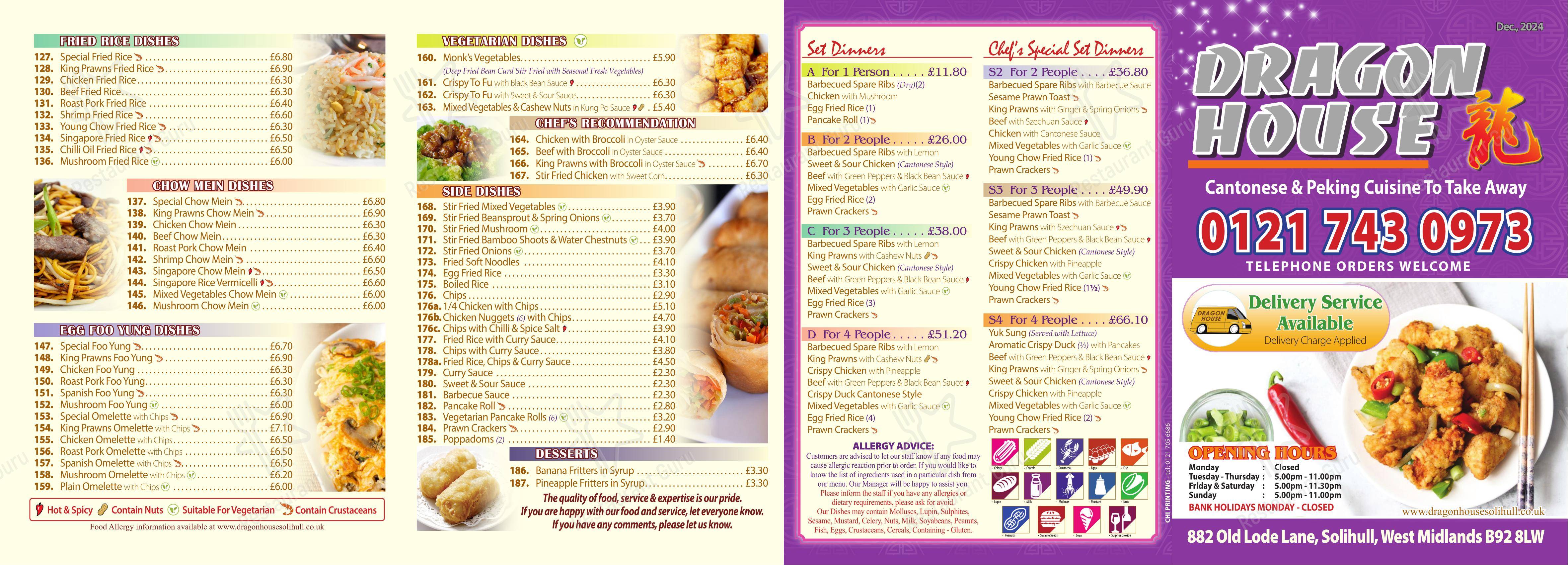 Menu at Dragon House fast food, Solihull