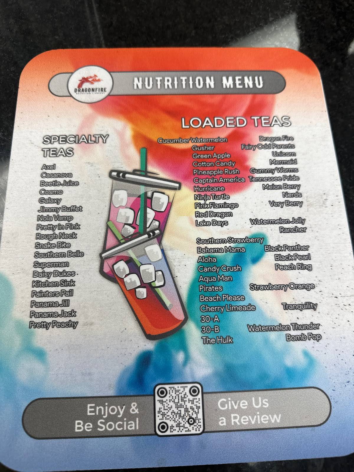 Menu at Dragonfire Nutrition + Energy restaurant, Collierville