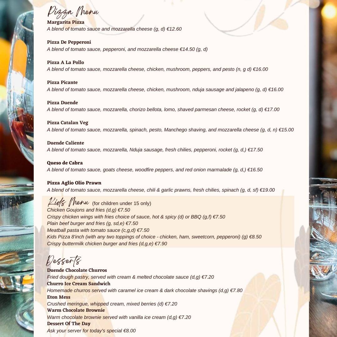 Menu at Duende Gastro Bar, Drogheda